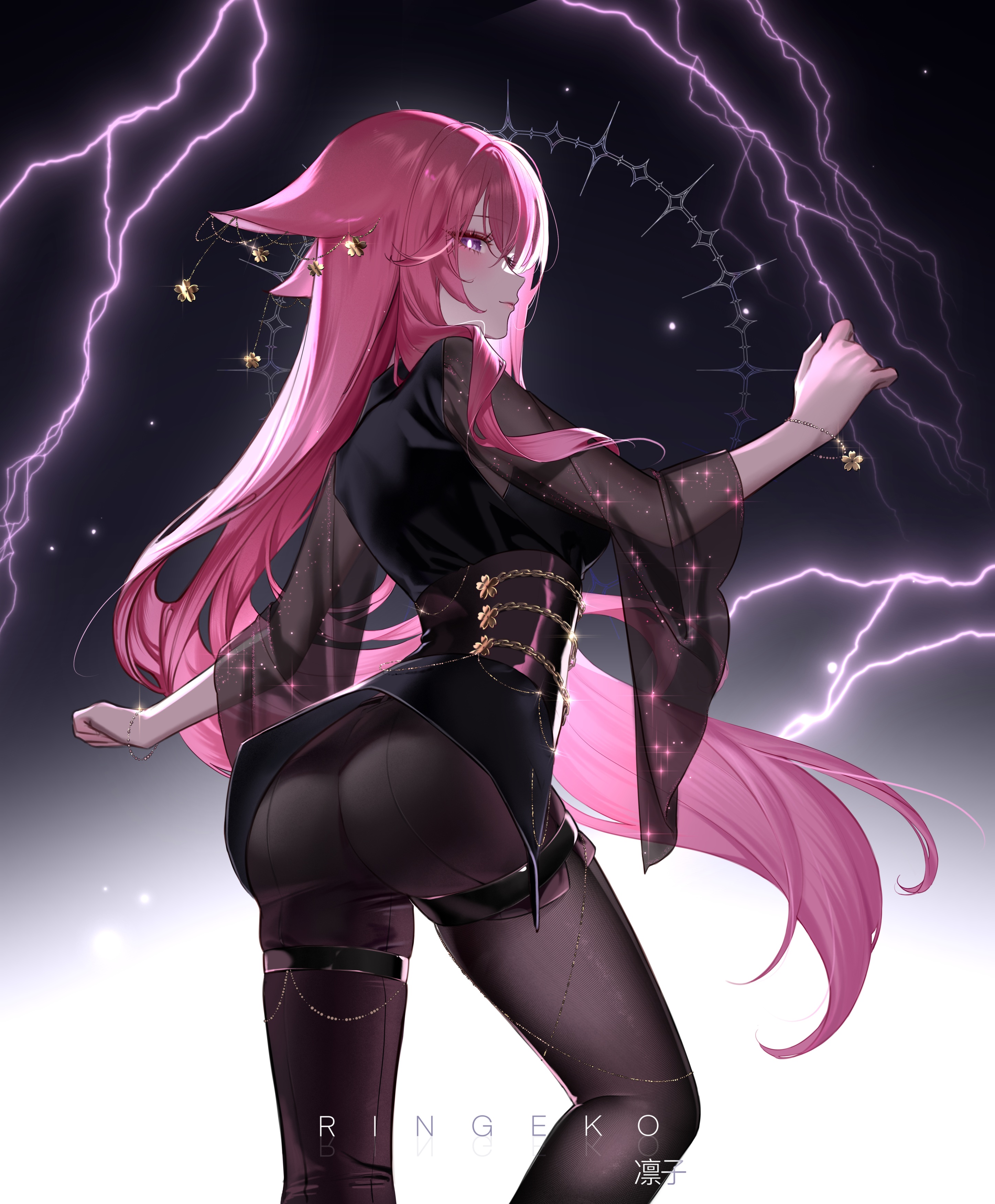 ringeko-chan genshin impact yae miko animal ears ass corset garter kitsune see through ...